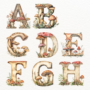 Mushroom Alphabet Clipart: Watercolor Letter Set (instant Download) - Etsy