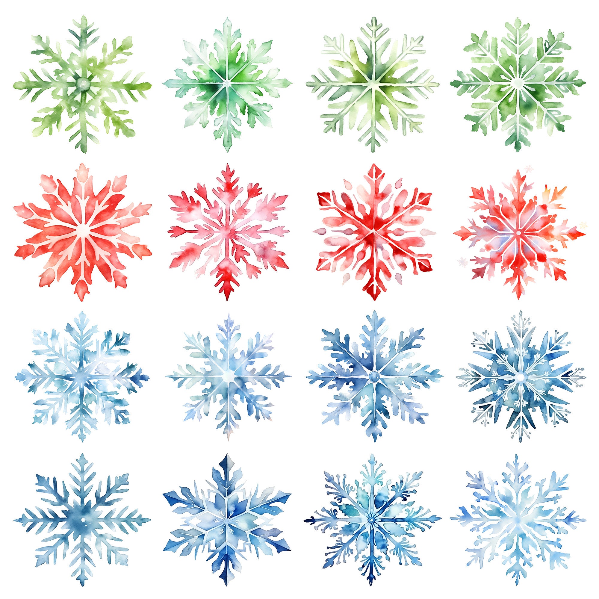 Watercolor Snowflakes Clipart for Christmas, Winter Clip Art, Holiday ...
