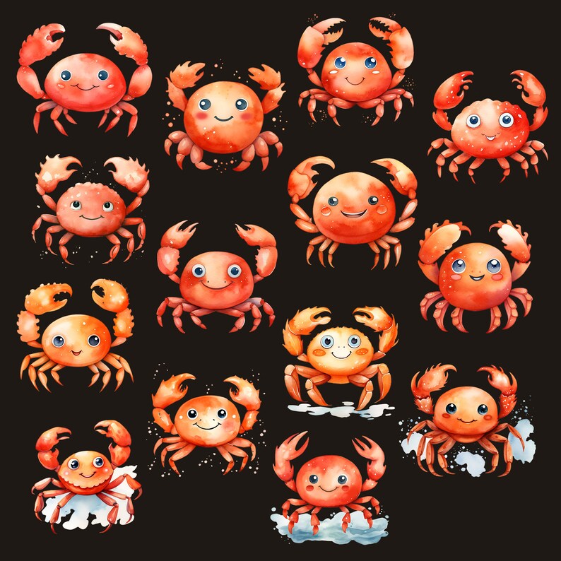 Cute Smiling Crab Clipart, Undersea Graphic, Sea Nursery, Underwater ...