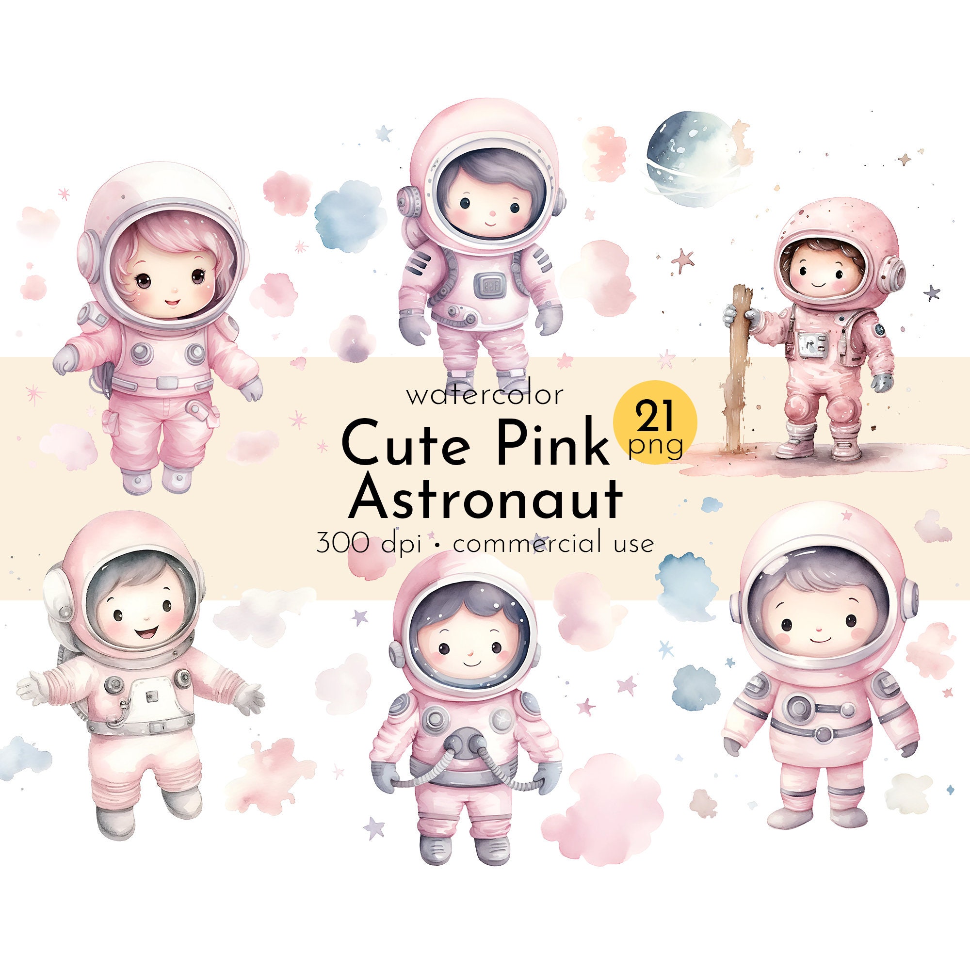 Cute Pink Astronaut Clipart, Spaceman Girl and Boy, Spaceman Celestial ...