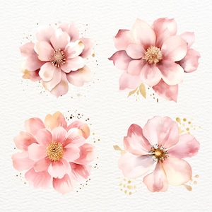 Pink Gold Flower Clipart: Abstract Watercolor Floral PNG (commercial ...