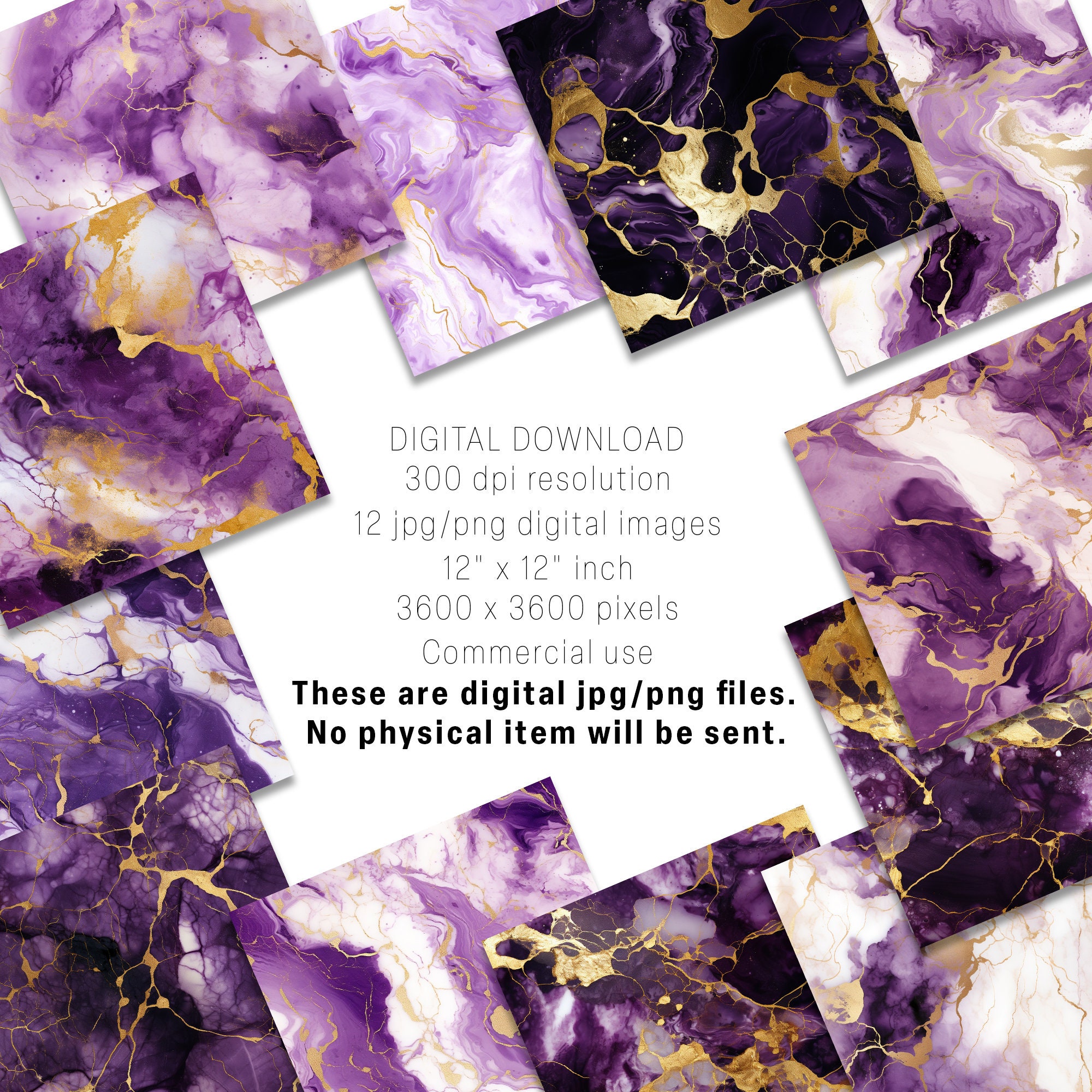 Purple and Gold Marble Texture Digital Paper, Seamless Gold Purple ...