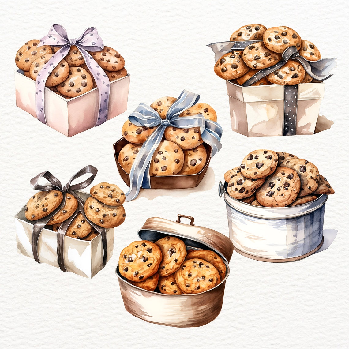 Watercolor Chocolate Chip Cookies Clipart: 23 PNG Illustrations ...