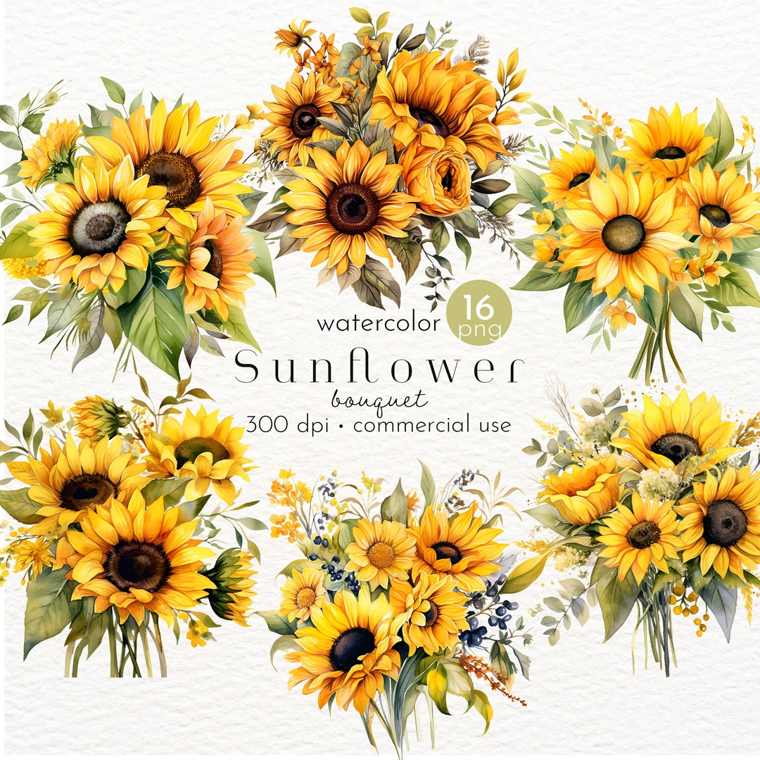 Sunflower Floral Bouquet Clipart, Watercolor Flowers, Images of ...