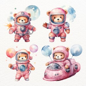 Pink Cute Teddy Bear Astronaut Clipart, Astronaut Watercolor, Baby ...