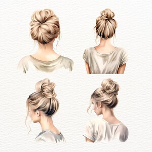 Blonde Messy Bun Clipart: Watercolor Woman PNG Images (commercial Use ...