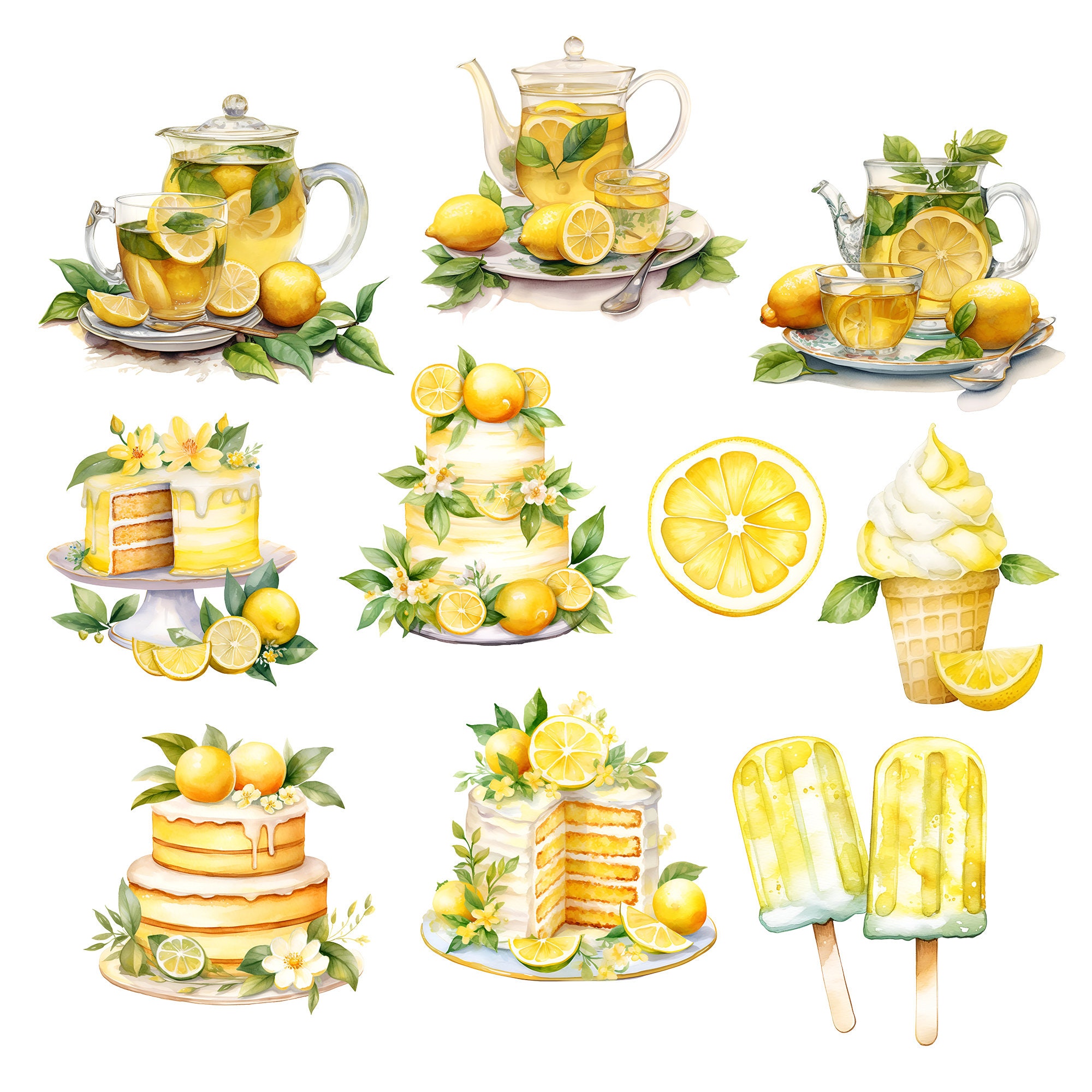 Lemons Watercolor Clipart Bundle, Images of Refreshing Summer Lemon ...
