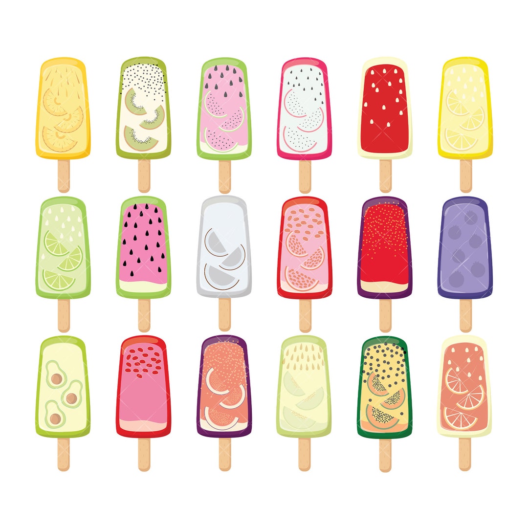 Fruit Ice Cream, Clip Art Set of Pineapple, Watermelon, Kiwi, Lemon ...