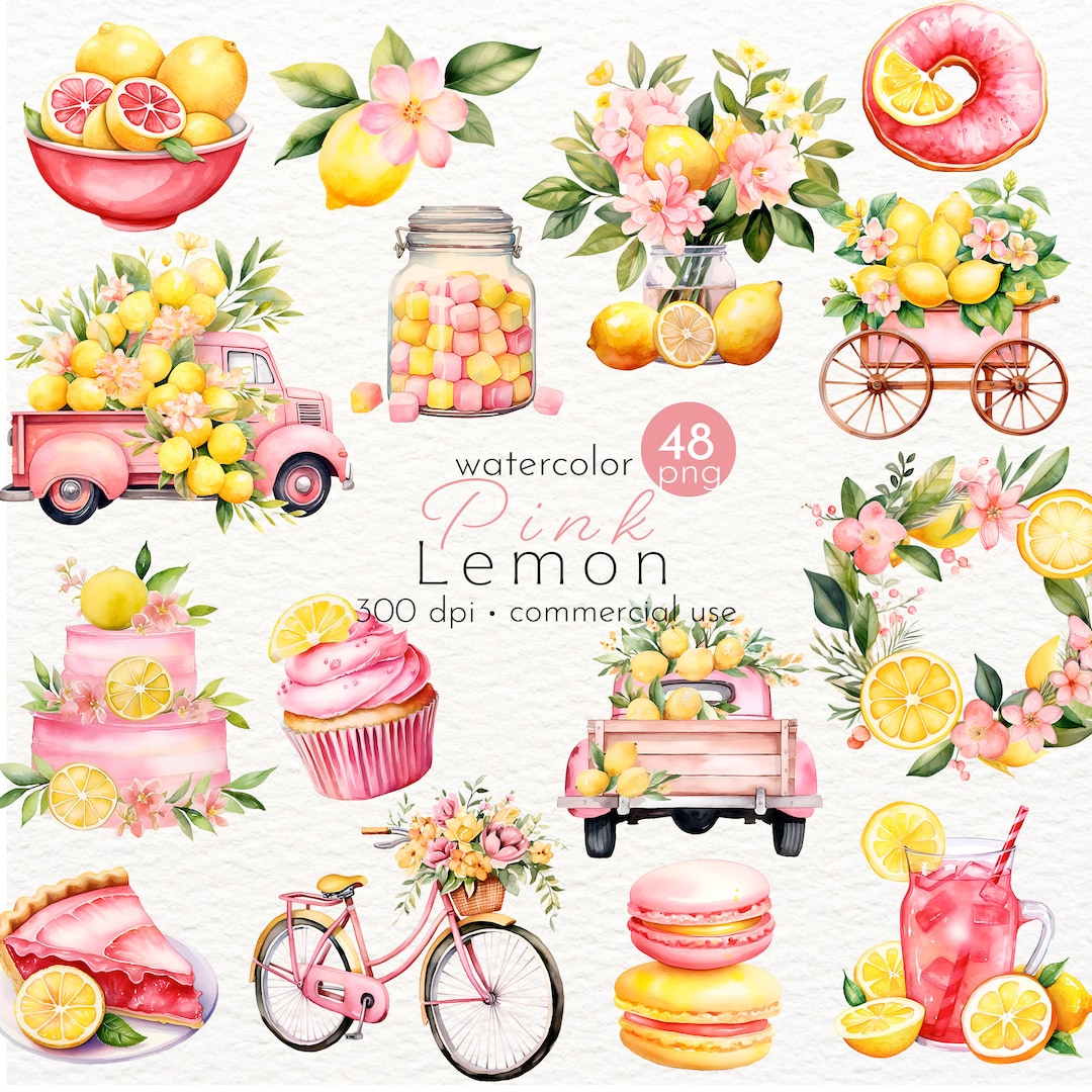 Pink Lemon Clipart Bundle, Images of Refreshing Summer Lemon Delights ...