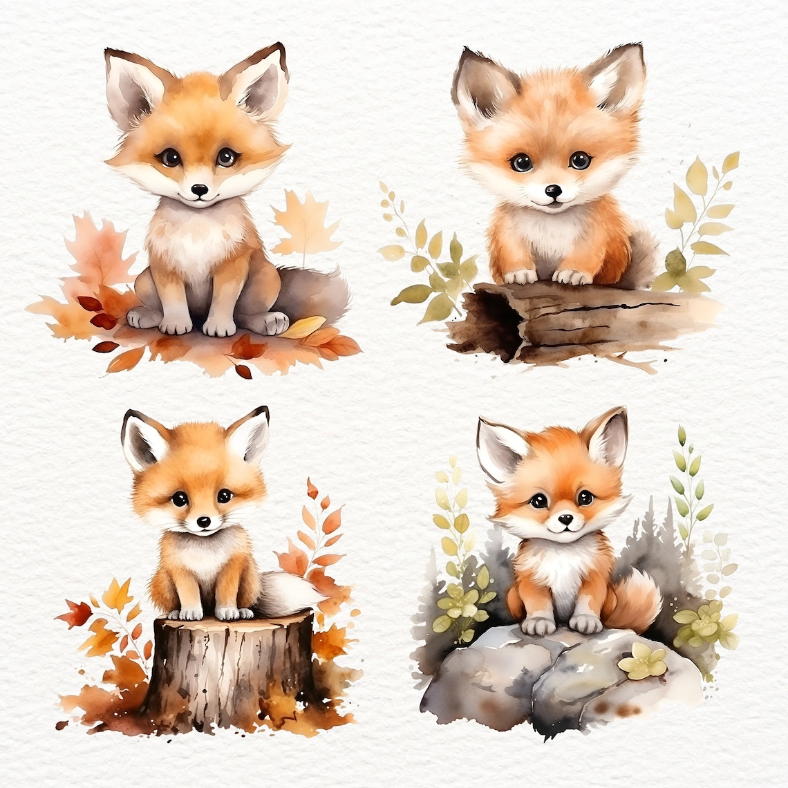 Cute Baby Fox Clipart, Watercolor Fox, Baby Shower Clipart, Baby Fox ...