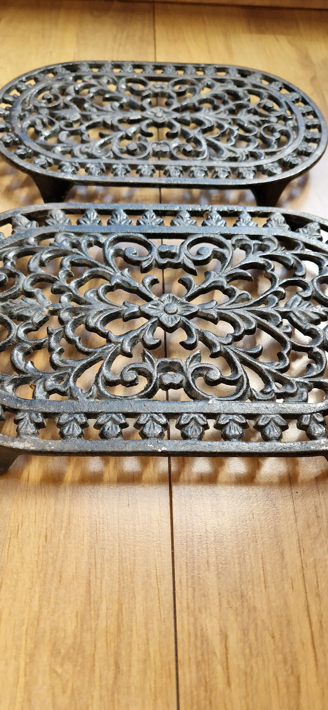 Antique Set of 2 French Oval Cast Iron Coasters Vintage Cast - Etsy