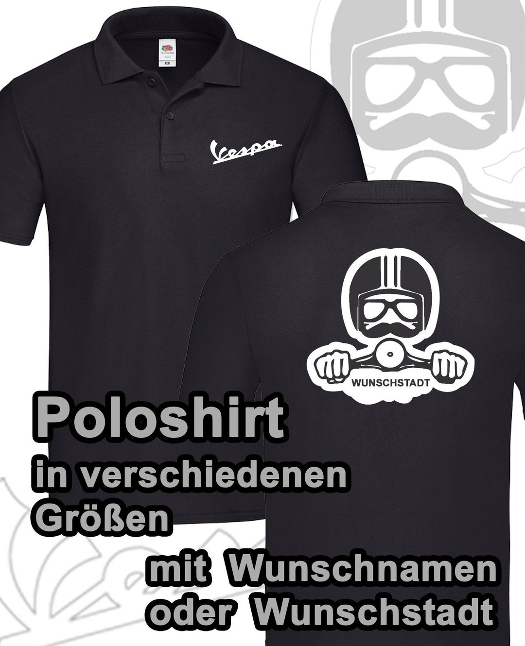 Men's Polo Shirt Vespa MEN Piaggio Scooter Black Polo Shirt ...