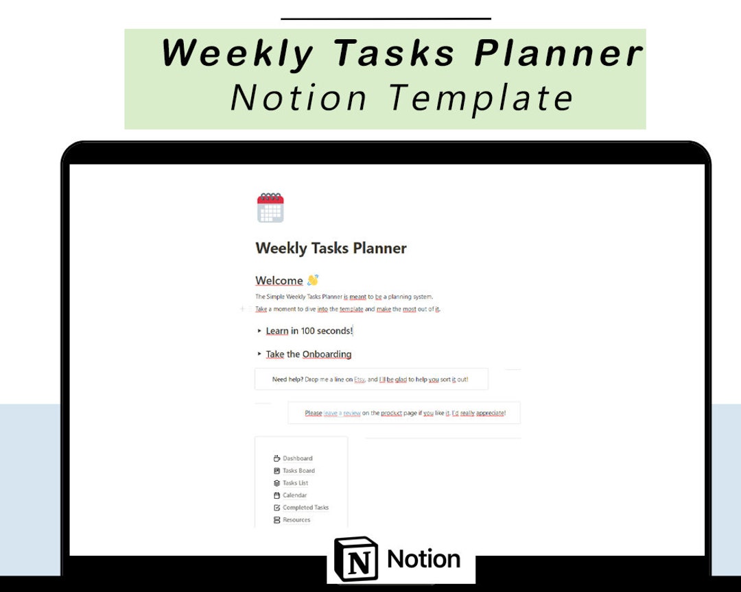 Weekly Tasks Planner Notion Template to Organize and Monitor Your ...
