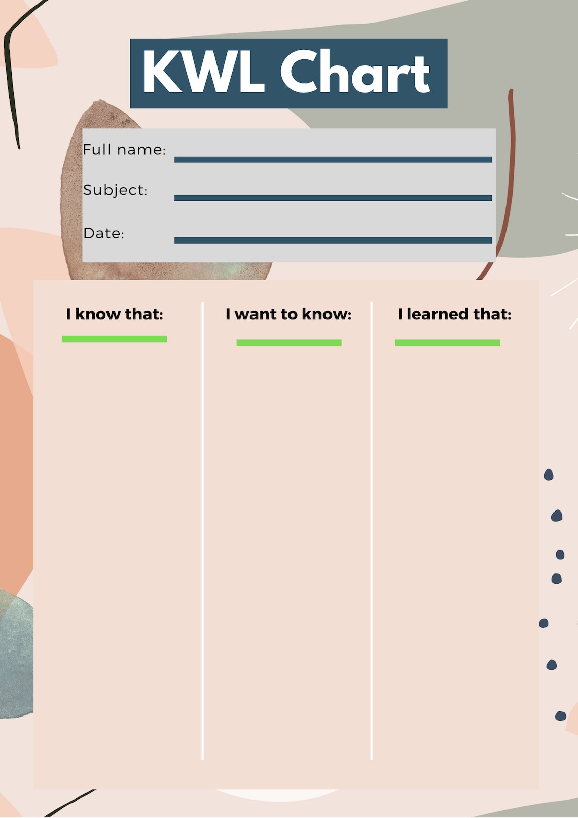 KWL Chart Worksheet Printable Template - Etsy