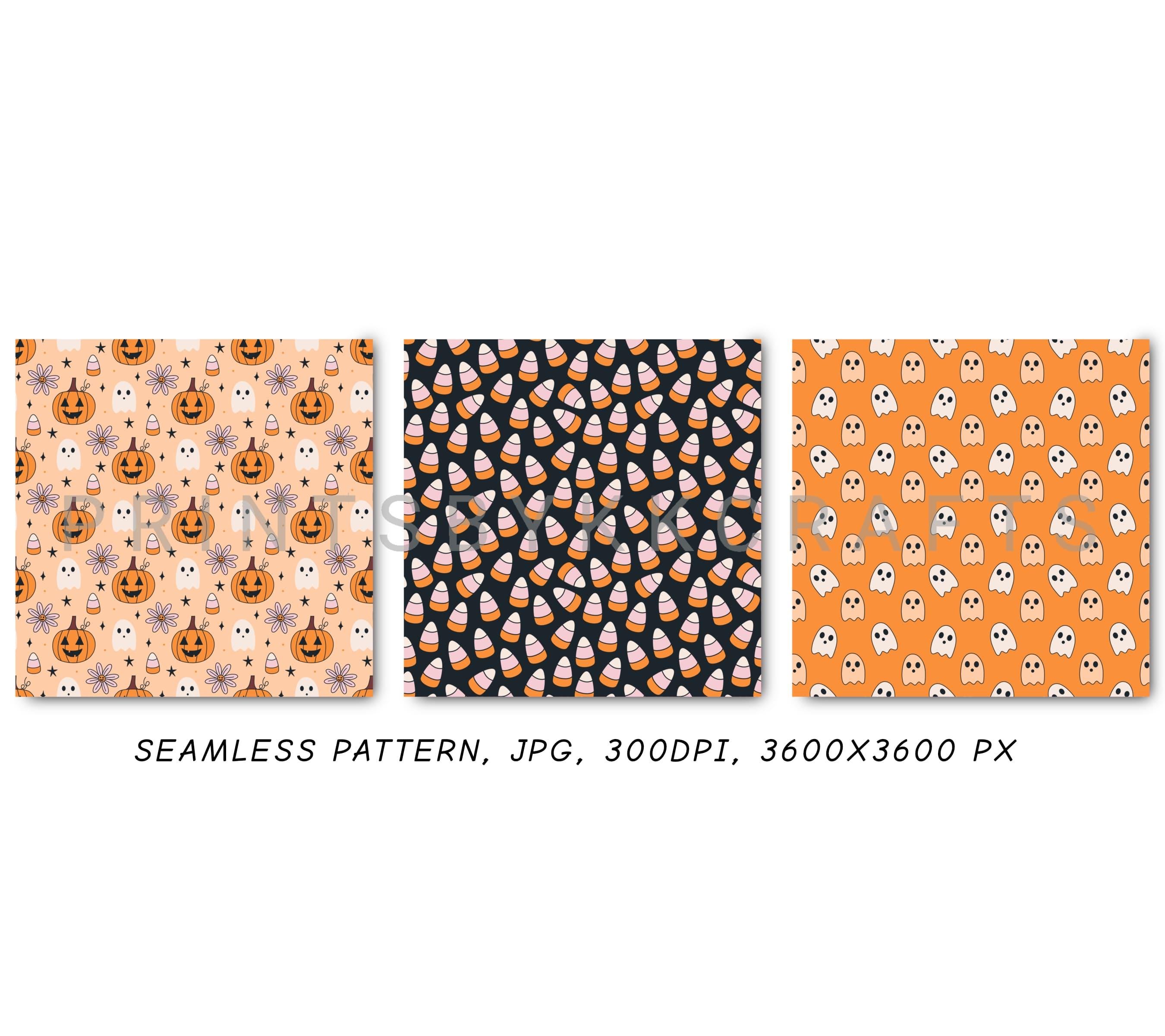 Orange Black Halloween Digital Paper, Pumpkin Seamless Patterns, Spooky ...