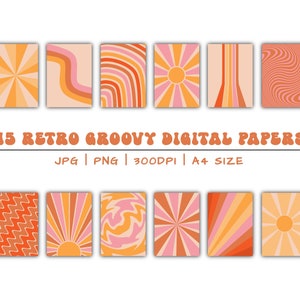15 Retro Groovy Digital Paper, 60s 70s Background, Instant Download ...