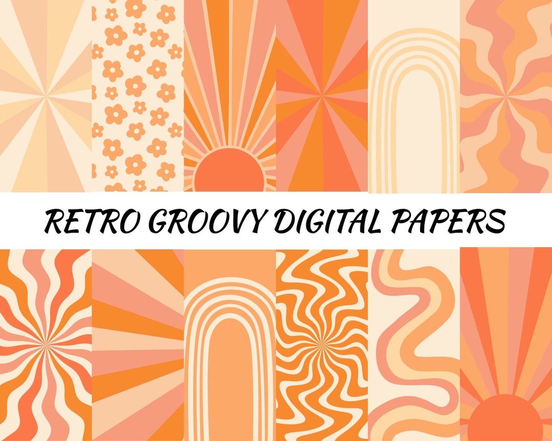 Retro Groovy Digital Papers, Jpg, Png, 70s Background, Commercial Use ...