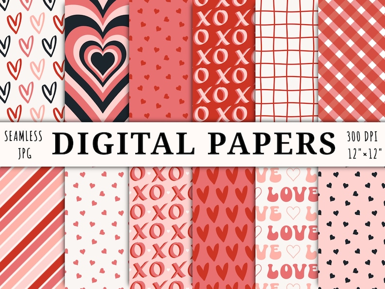 15 Valentines Digital Paper Pack, Seamless Repeat Printable Pattern ...
