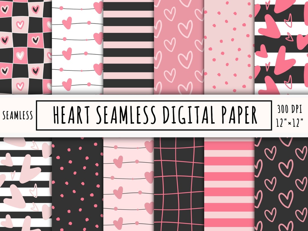 Valentine Hearts Digital Paper Pack, Seamless Repeat Printable Pattern ...