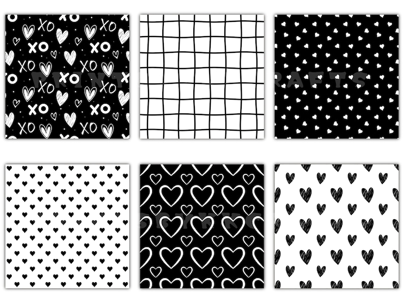 18 Black and White Valentines Digital Paper Pack, Seamless Repeat ...