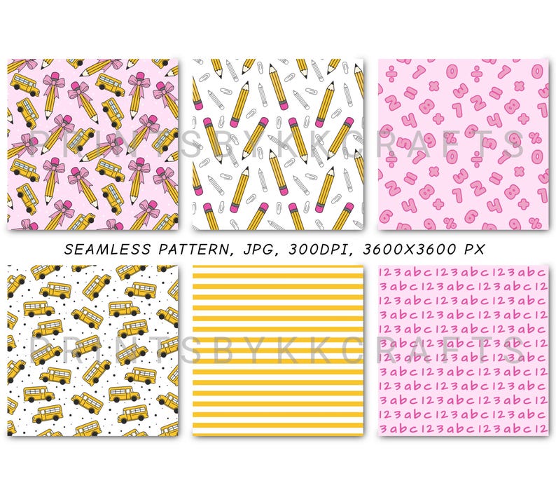 Back to School Digital Papers, Seamless Printable Pattern, Pink Bow ...
