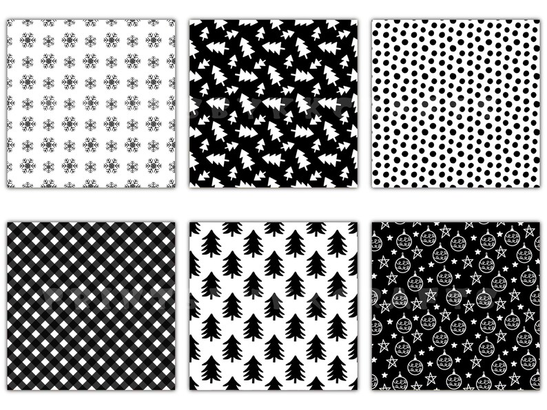 Black and White Christmas Digital Papers, Seamless Repeat Printable ...