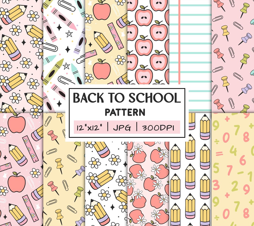 Back to School Digital Papers, Seamless Repeat Printable Pattern ...