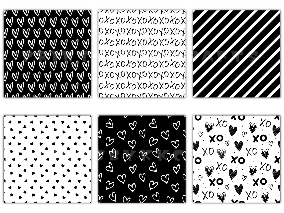 18 Black and White Valentines Digital Paper Pack, Seamless Repeat ...