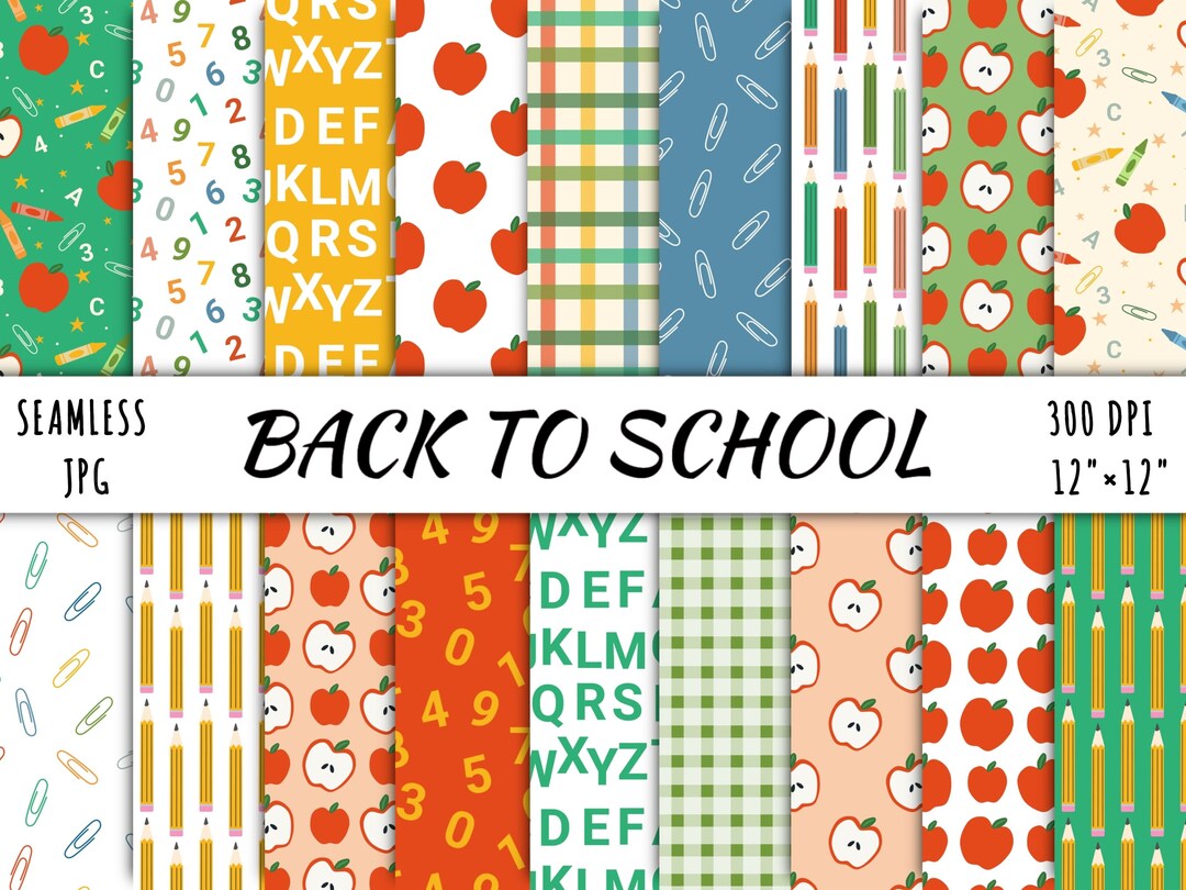 24 Back to School Digital Paper Pack, Seamless Repeat Printable Pattern ...