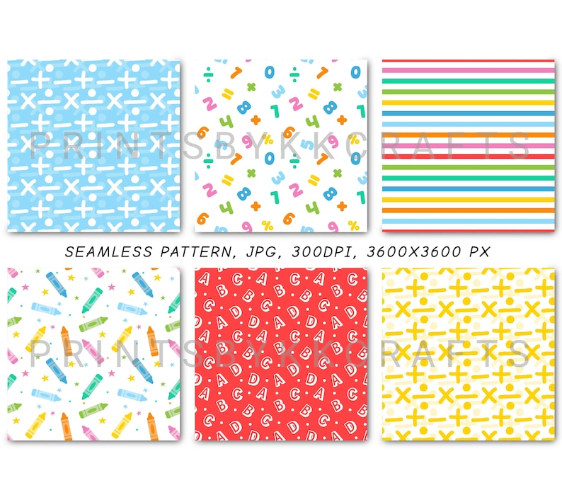 Back to School Digital Papers, Seamless Repeat Printable Pattern ...