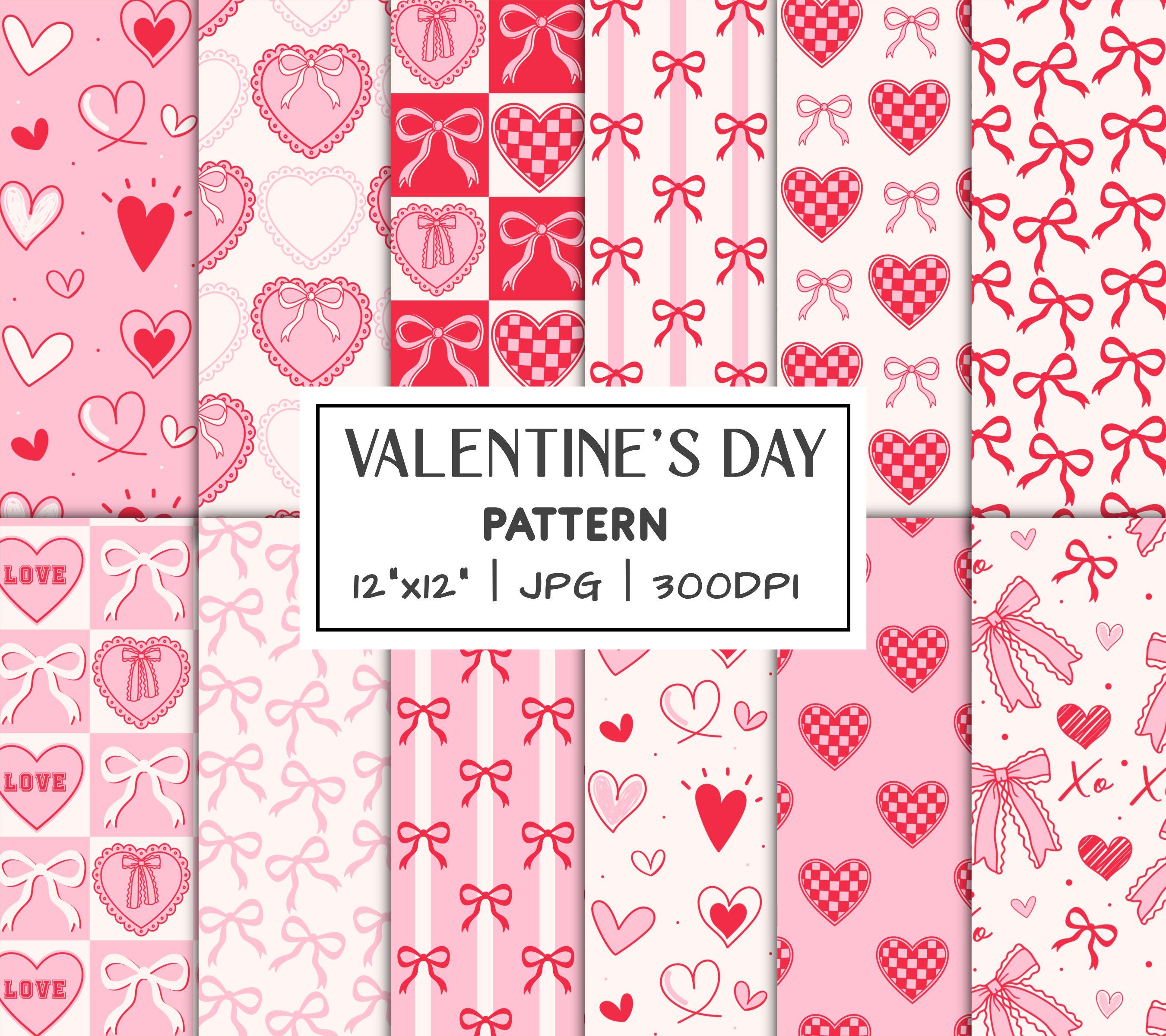 Valentine's Day Digital Paper, Seamless Pattern File, Coquette Bow ...