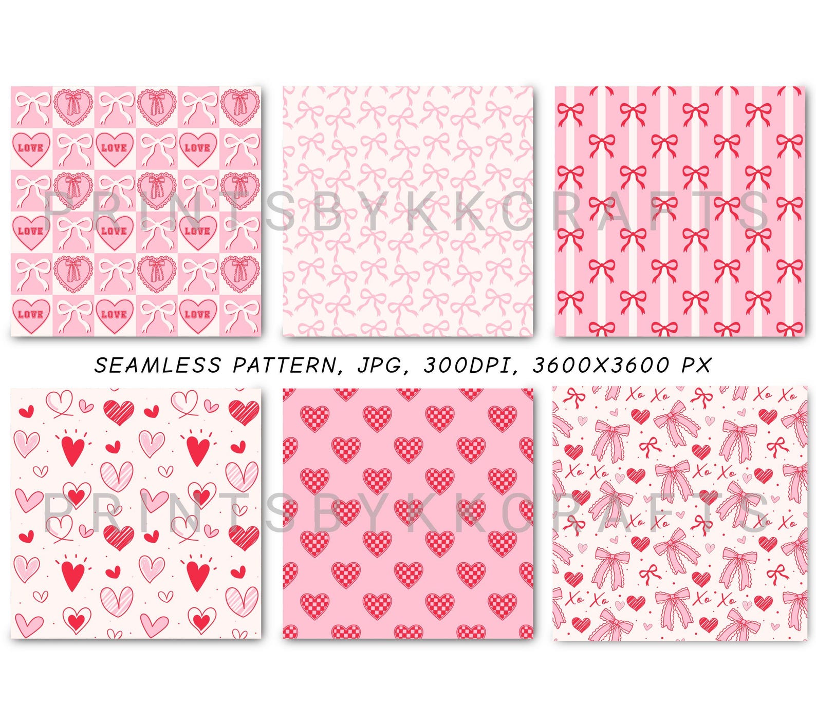 Valentine's Day Digital Paper, Seamless Pattern File, Coquette Bow ...