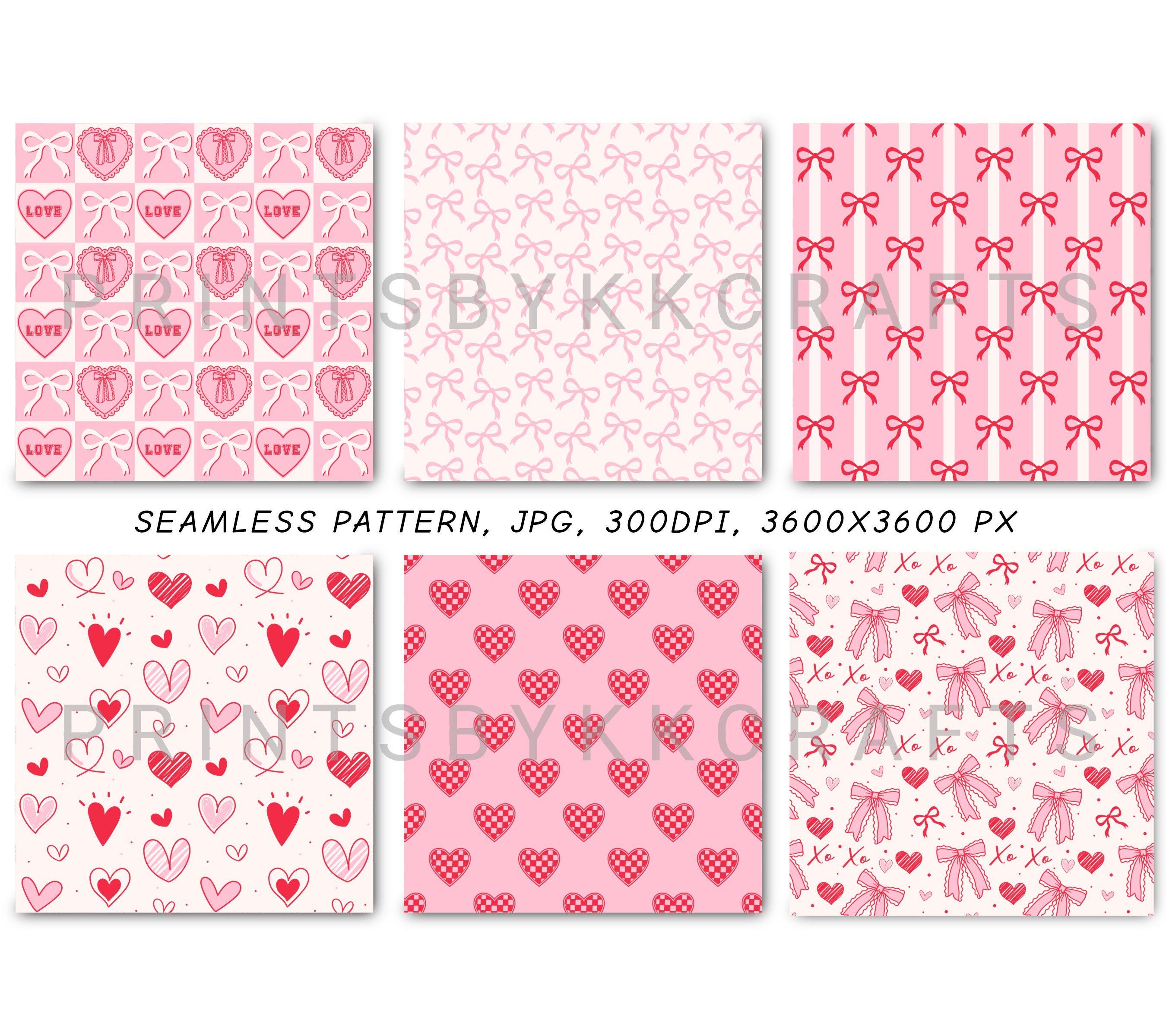 Valentine's Day Digital Paper, Seamless Pattern File, Coquette Bow ...