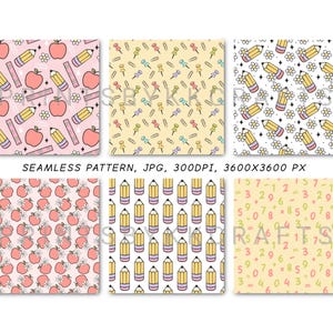 Back to School Digital Papers, Seamless Repeat Printable Pattern ...