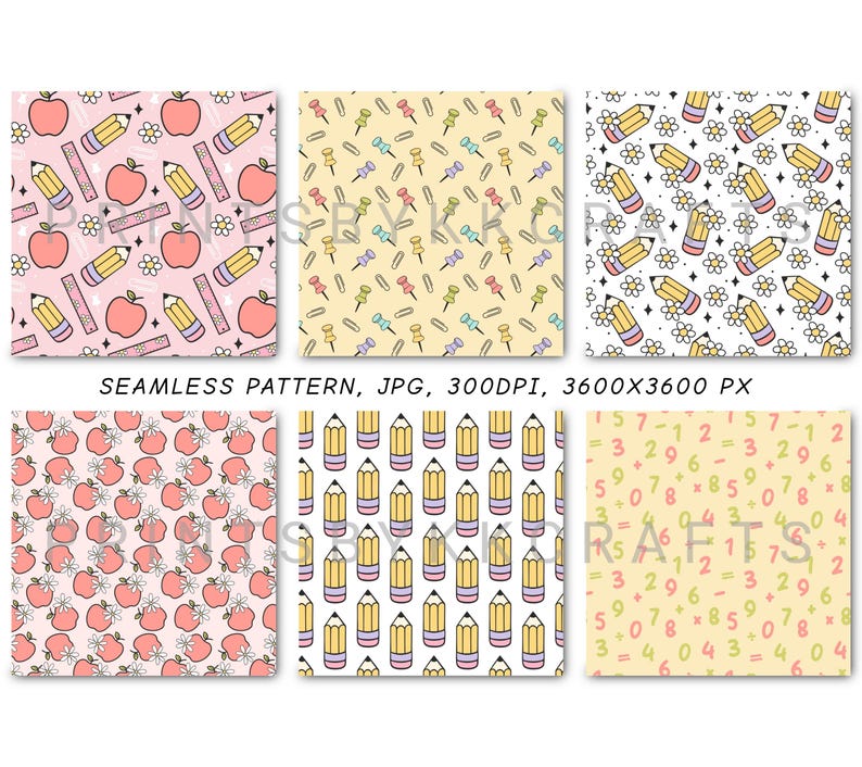 Back to School Digital Papers, Seamless Repeat Printable Pattern ...