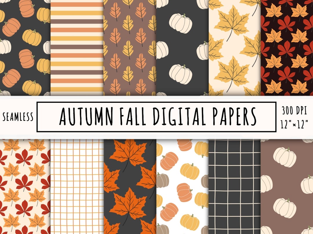 Autumn Fall Seamless Digital Paper, Boho Printable Pattern, Checks ...
