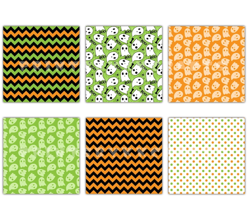 24 Cute Halloween Digital Papers, Spooky Ghost Pumpkin Seamless Pattern ...