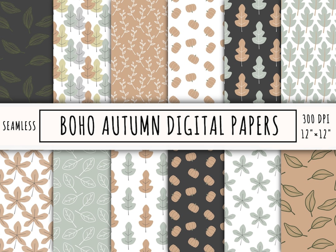 Boho Autumn Fall Digital Paper Bundle, Seamless Repeat Printable ...