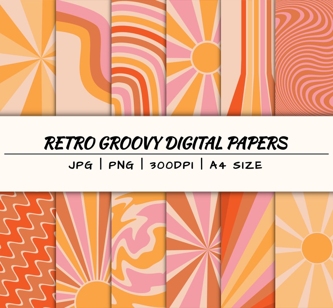15 Retro Groovy Digital Paper, 60s 70s Background, Instant Download ...