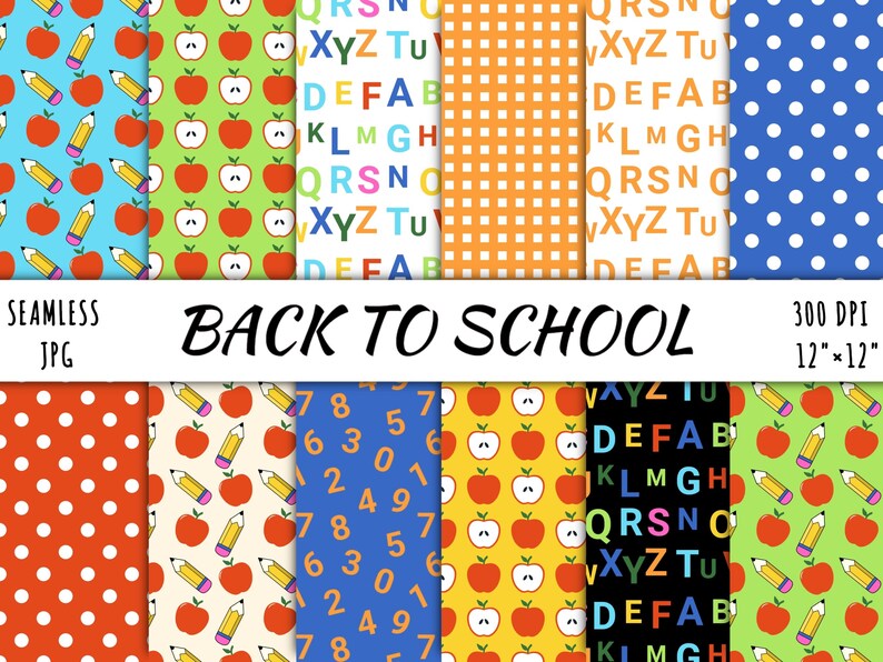 BACK TO SCHOOL, Printable Digital Paper, Seamless Repeat, Classroom ...