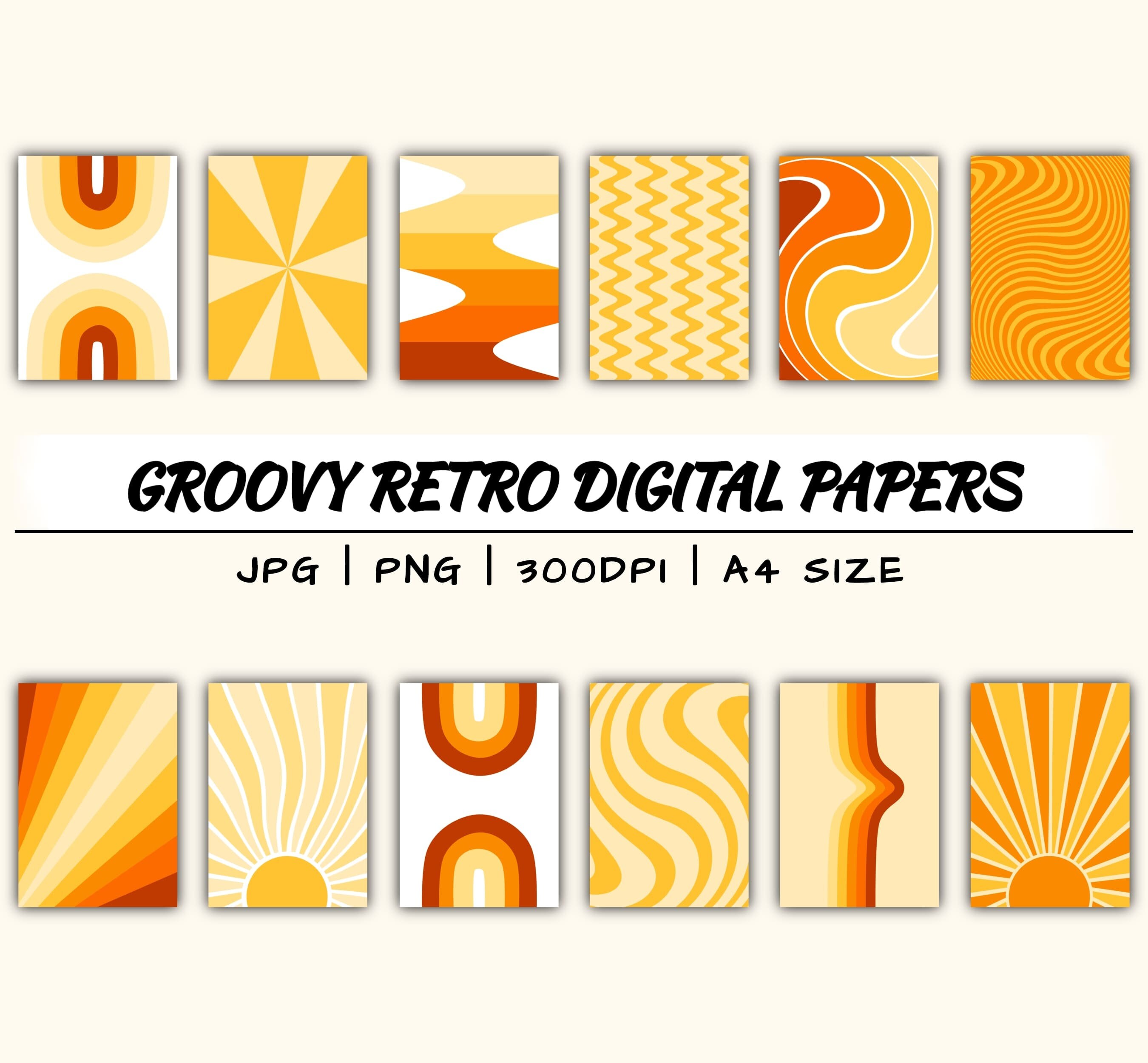 Groovy Retro Digital Papers, Jpg, Png, 70s Background, Commercial Use ...