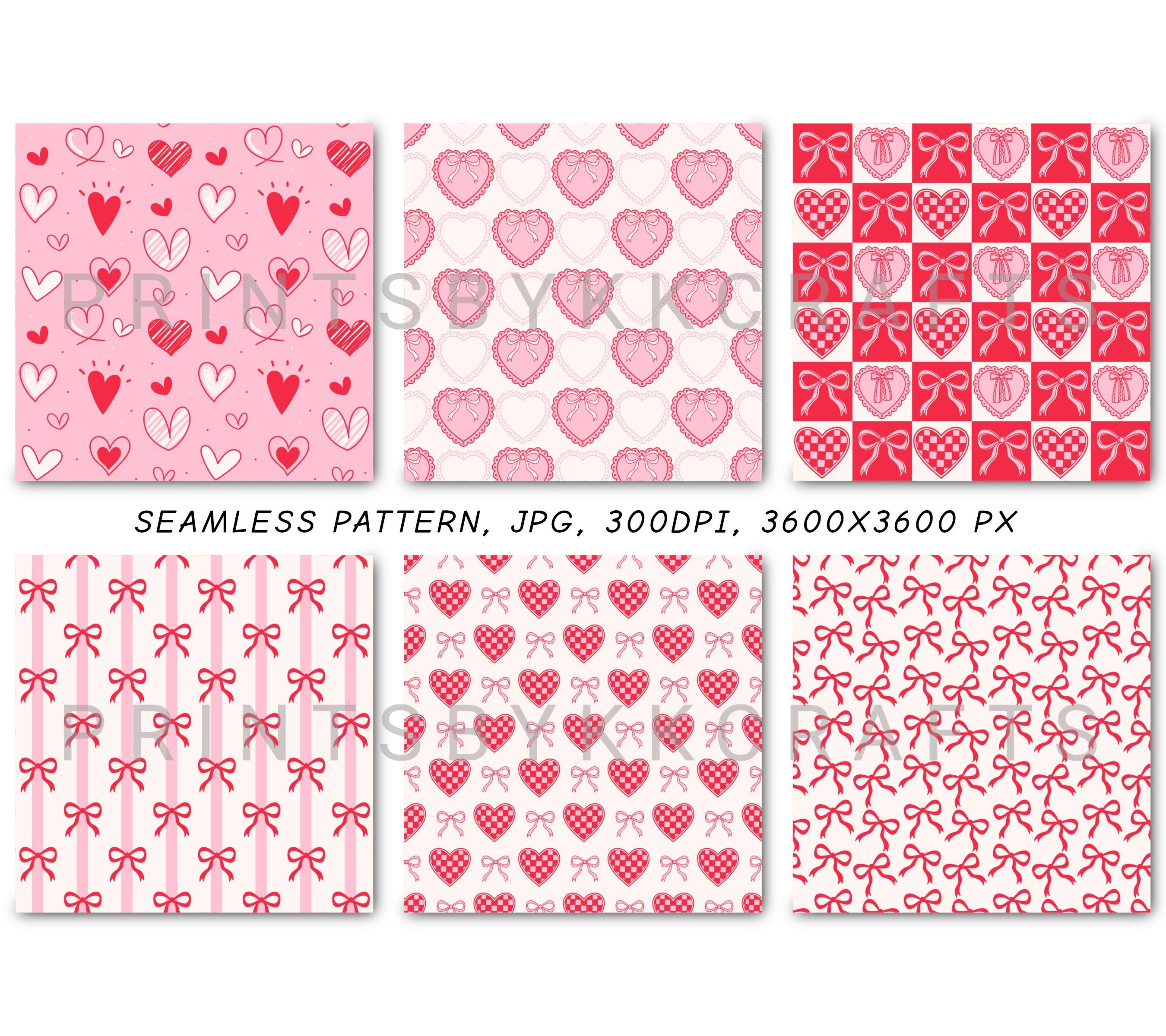 Valentine's Day Digital Paper, Seamless Pattern File, Coquette Bow ...