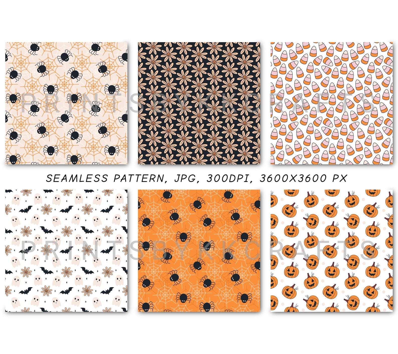 Orange Black Halloween Digital Paper, Pumpkin Seamless Patterns, Spooky ...