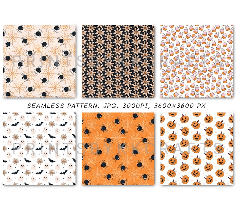 Orange Black Halloween Digital Paper, Pumpkin Seamless Patterns, Spooky ...