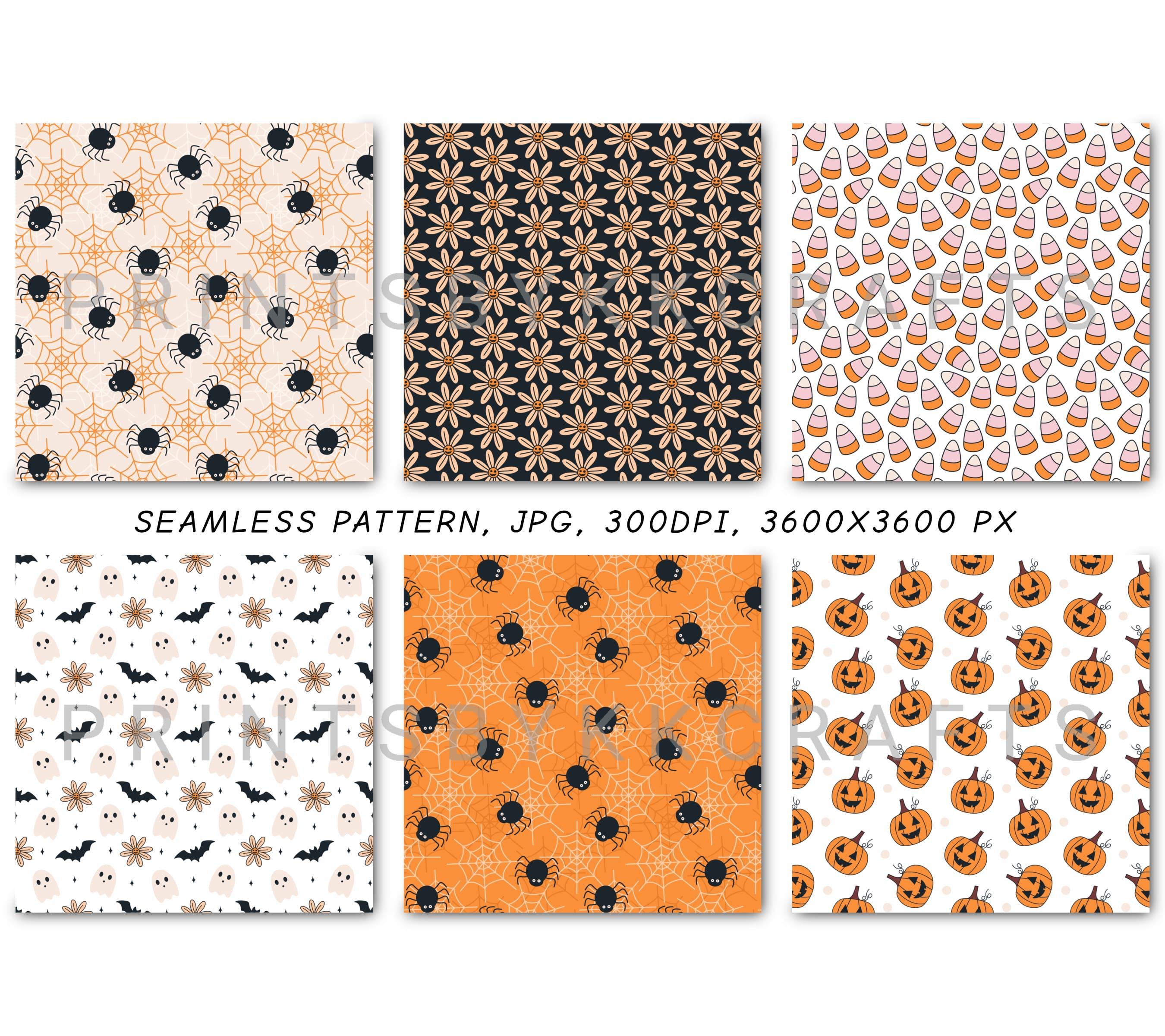 Orange Black Halloween Digital Paper, Pumpkin Seamless Patterns, Spooky ...