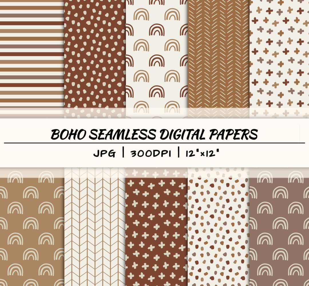 Boho Seamless Digital Paper Pattern, Brown Background, Printable ...
