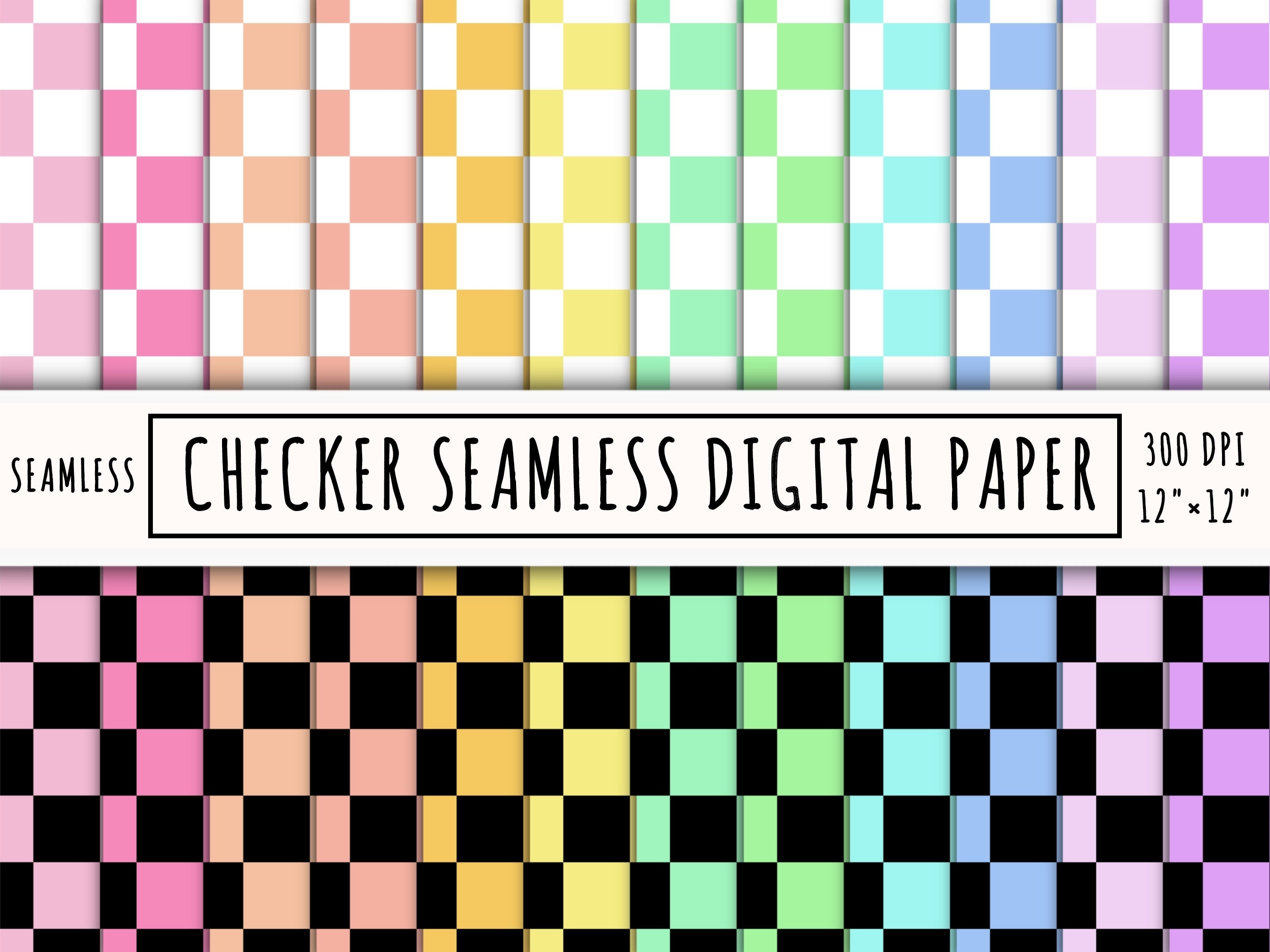 24 Checker Seamless Digital Papers, Pastel Checkered Pattern, Instant ...