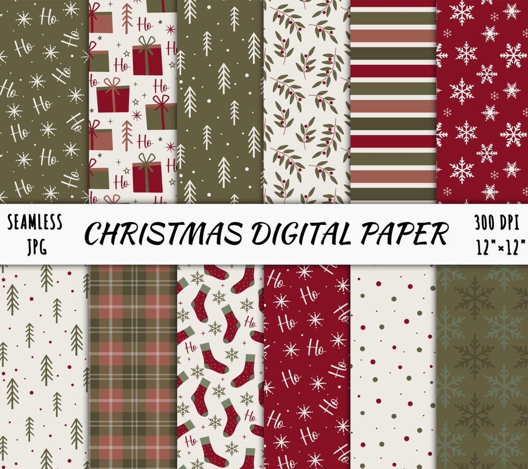 Christmas Digital Printable Paper, Seamless Repeat Pattern, Instant ...