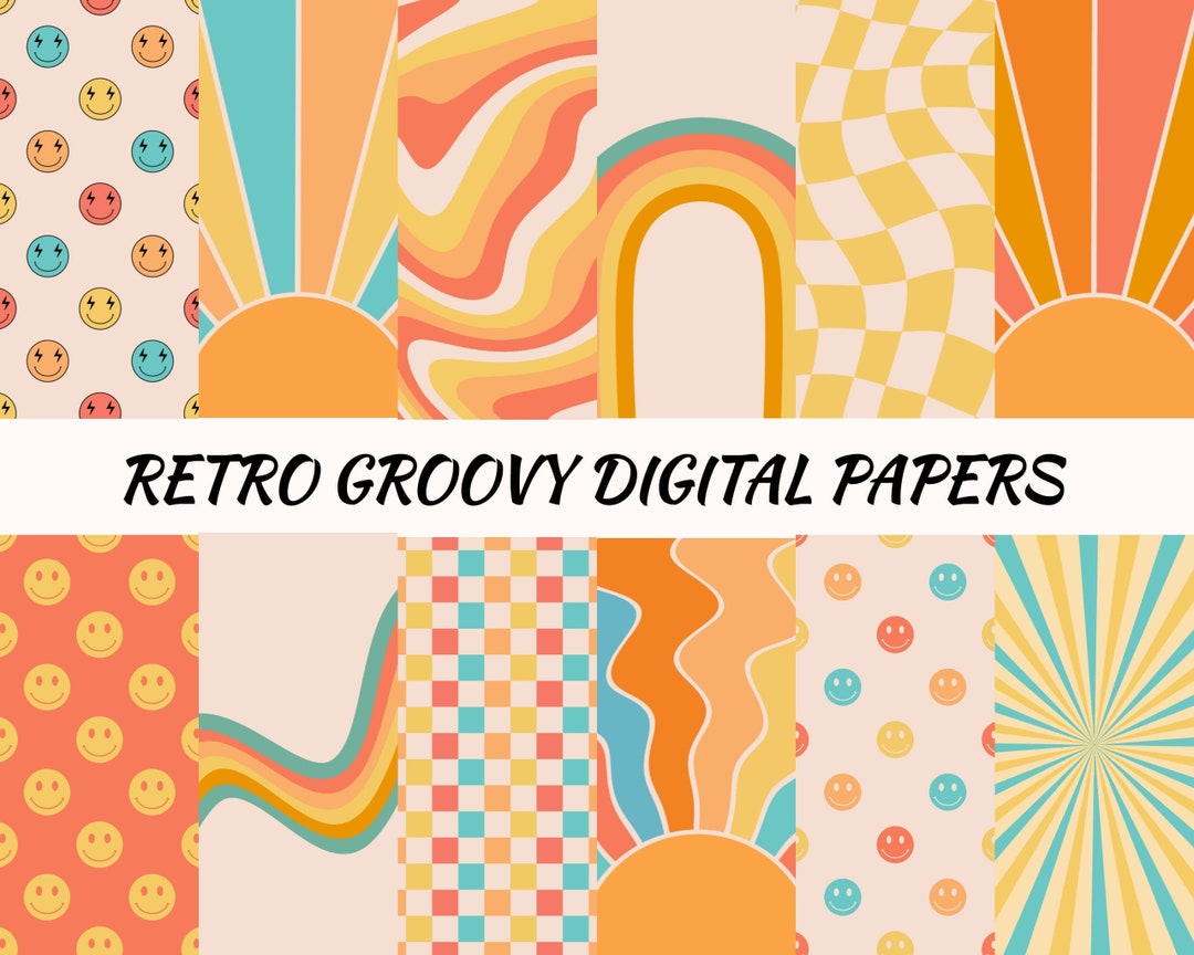Retro Groovy Digital Papers, Jpg, 70s Background, Commercial Use ...