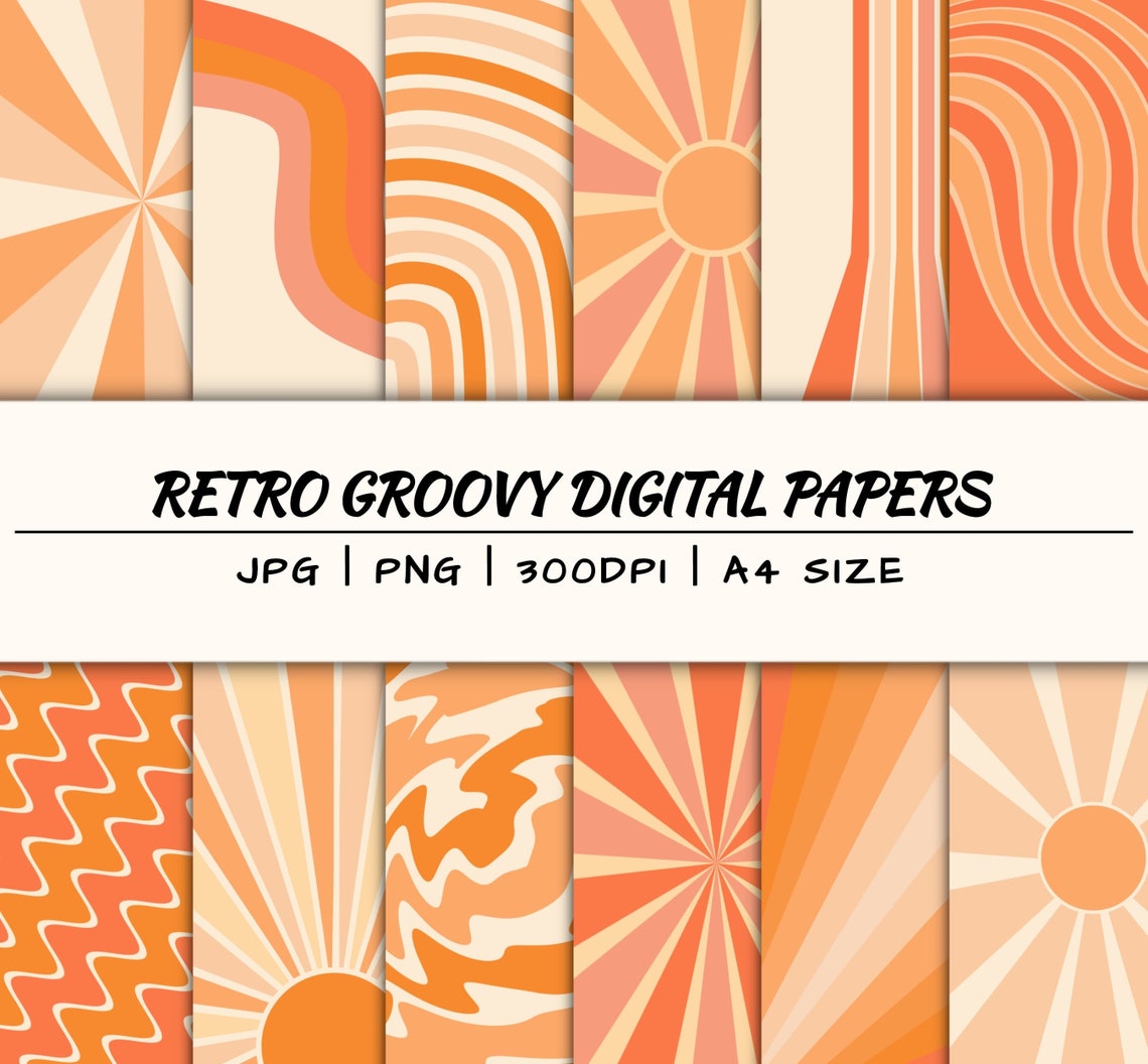 Retro Groovy Digital Papers, Jpg, Png, 70s Background, Commercial Use ...
